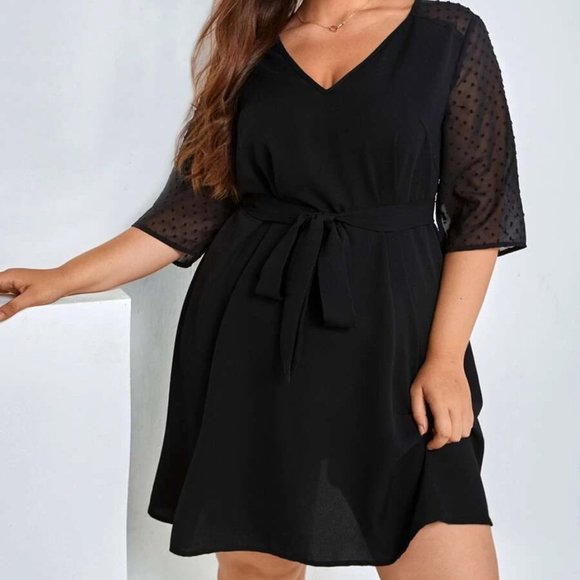 SHEIN | Dresses | New Shein 4x Plus Swiss Dot Belted Dress Black | Poshmark
